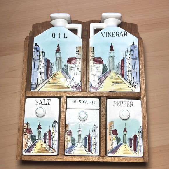 Vintage | Kitchen | Vintage Japan Ceramic Condiments Jar Set Wooden ...